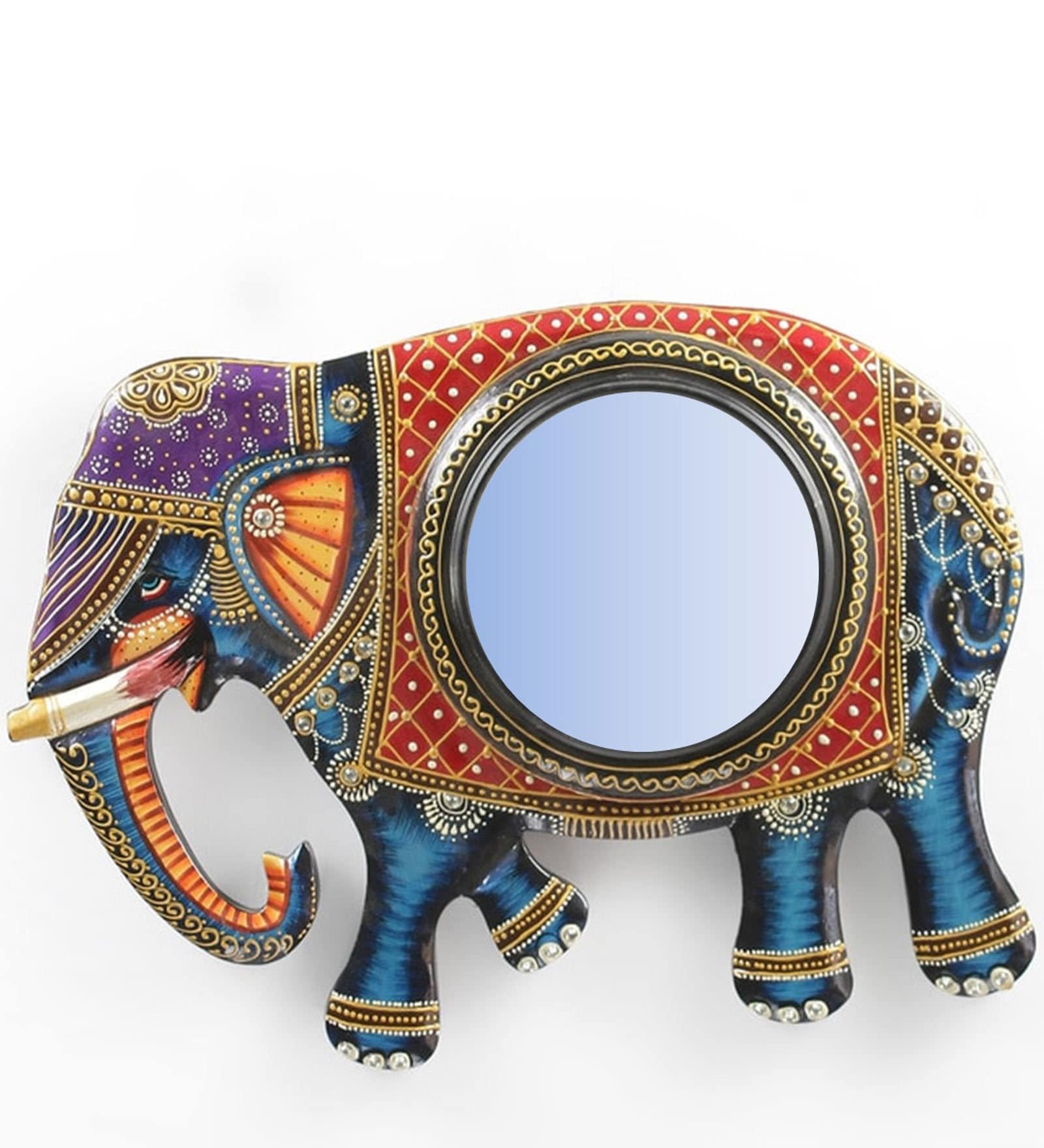 18" Elephant MDF wooden Handpainted Decorative Wall Mirror | D'DASS Store