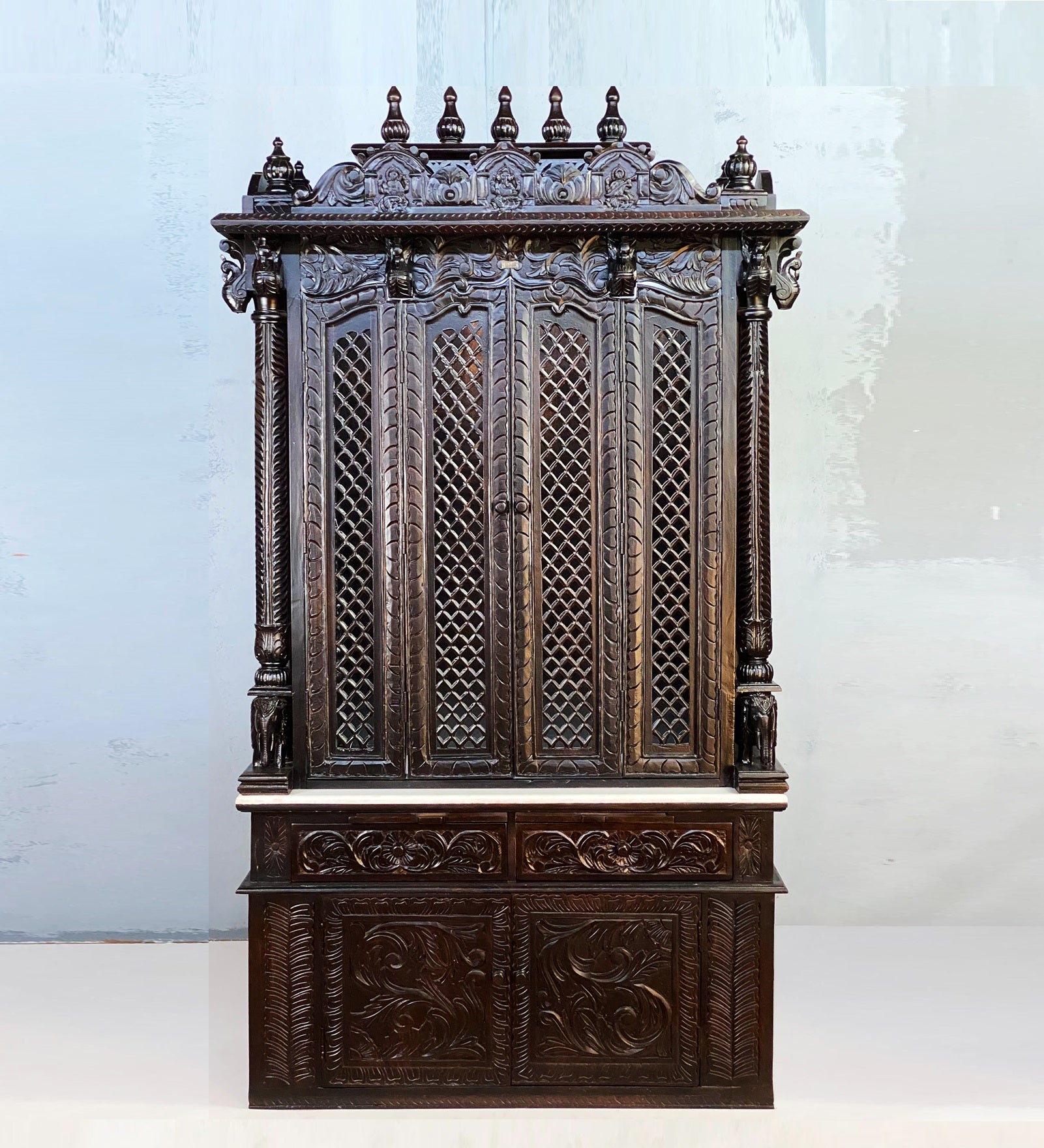 South Indian Style Hand Carved Solid Sheesham Wood Pooja Mandapam ...