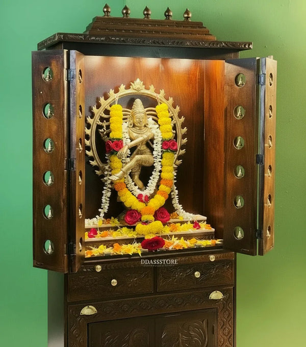 Sri Ram Darbar Solid Sheesham Wood Pooja Mandir with Inbuilt Seating ...