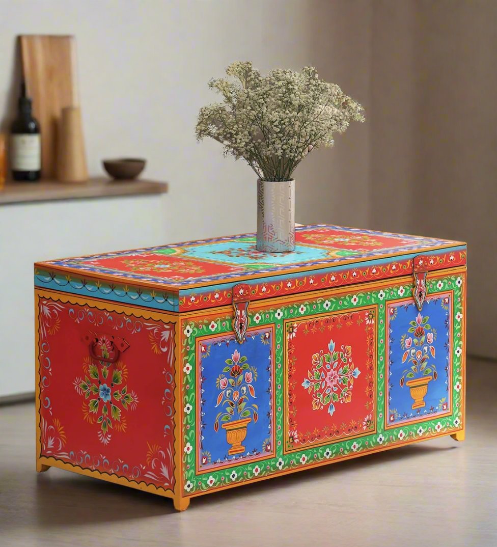 Gwalior Wooden Handpainted Decorative Wooden Trunk & Storage Box | D ...