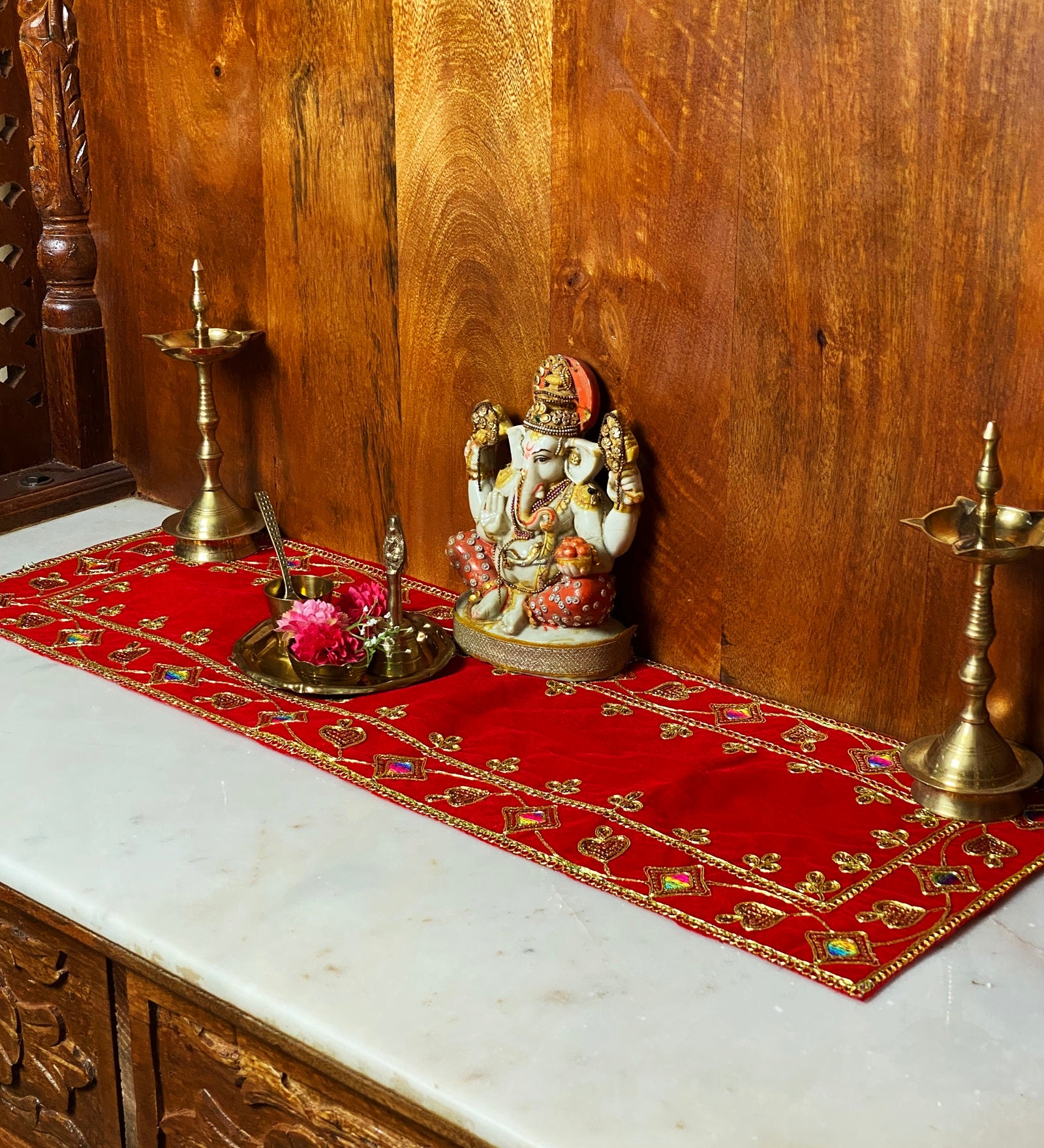 Handmade Red Velvet Puja Aasan | Puja Altar Cloth / Chowki Aasan ...