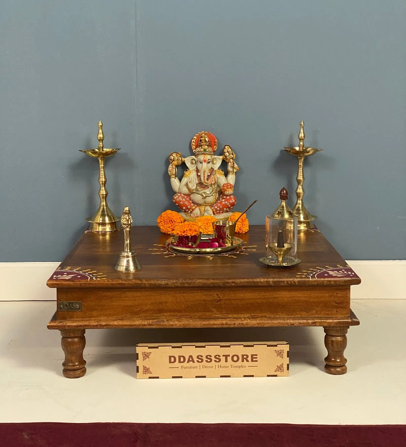 Buy Handpainted Solid wood Pooja Chowki & Bajot For Home by D'DASS Store