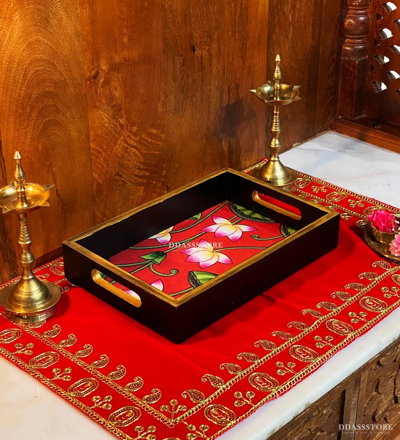 Lotus Wooden Pooja Tray & Thali for Home Temple | D DASS Store