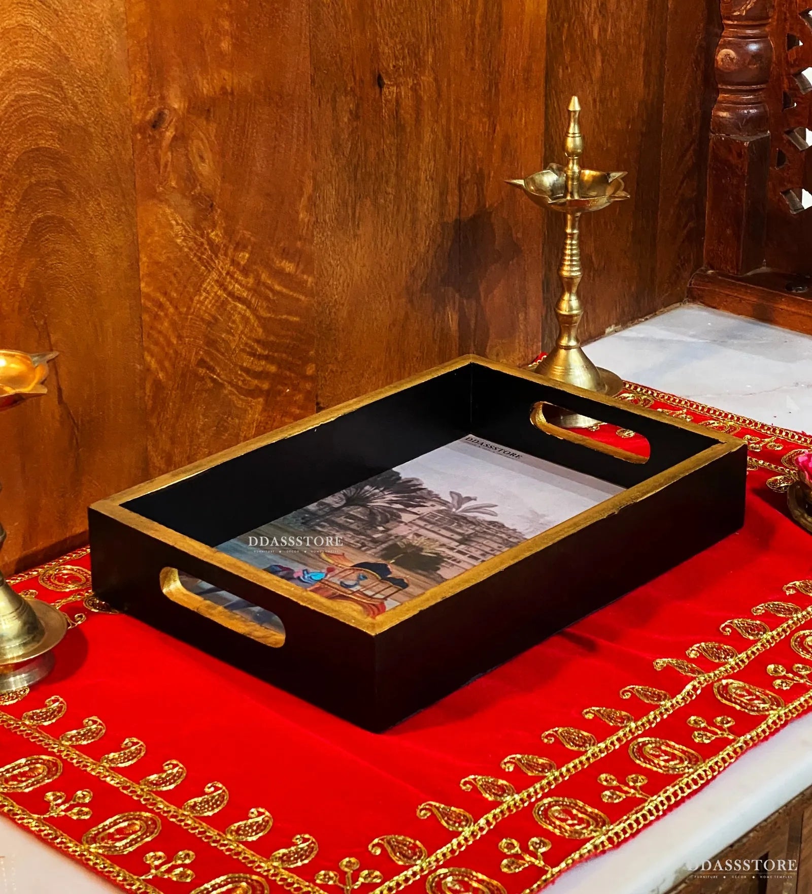 Royal Wooden Pooja Tray & Thali for Home Temple