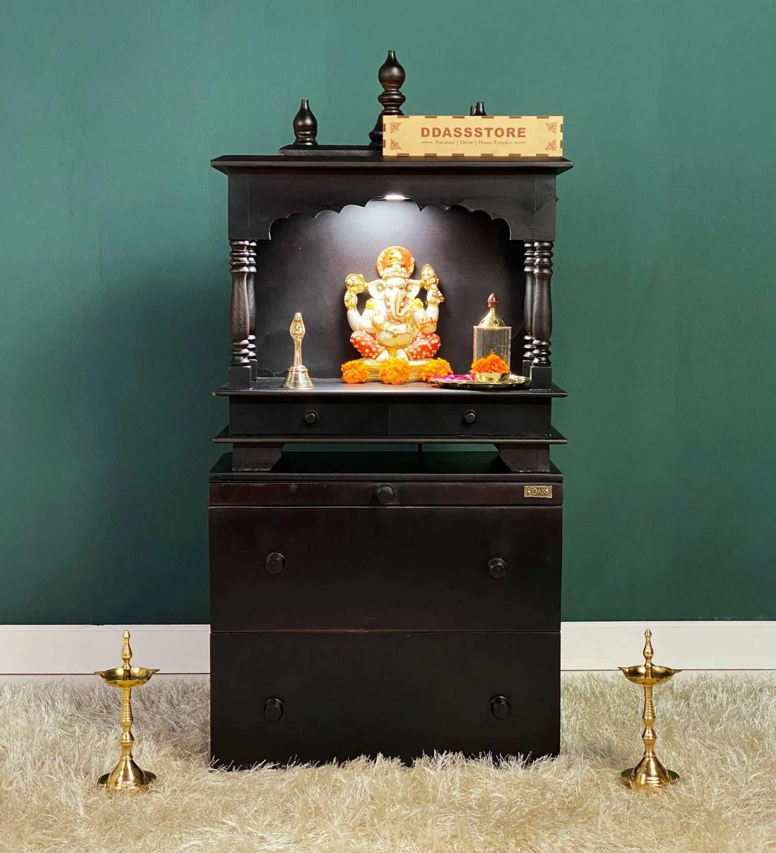 Buy Wooden Pooja Temple & Puja Mandap with Cabinet for Home Online in india