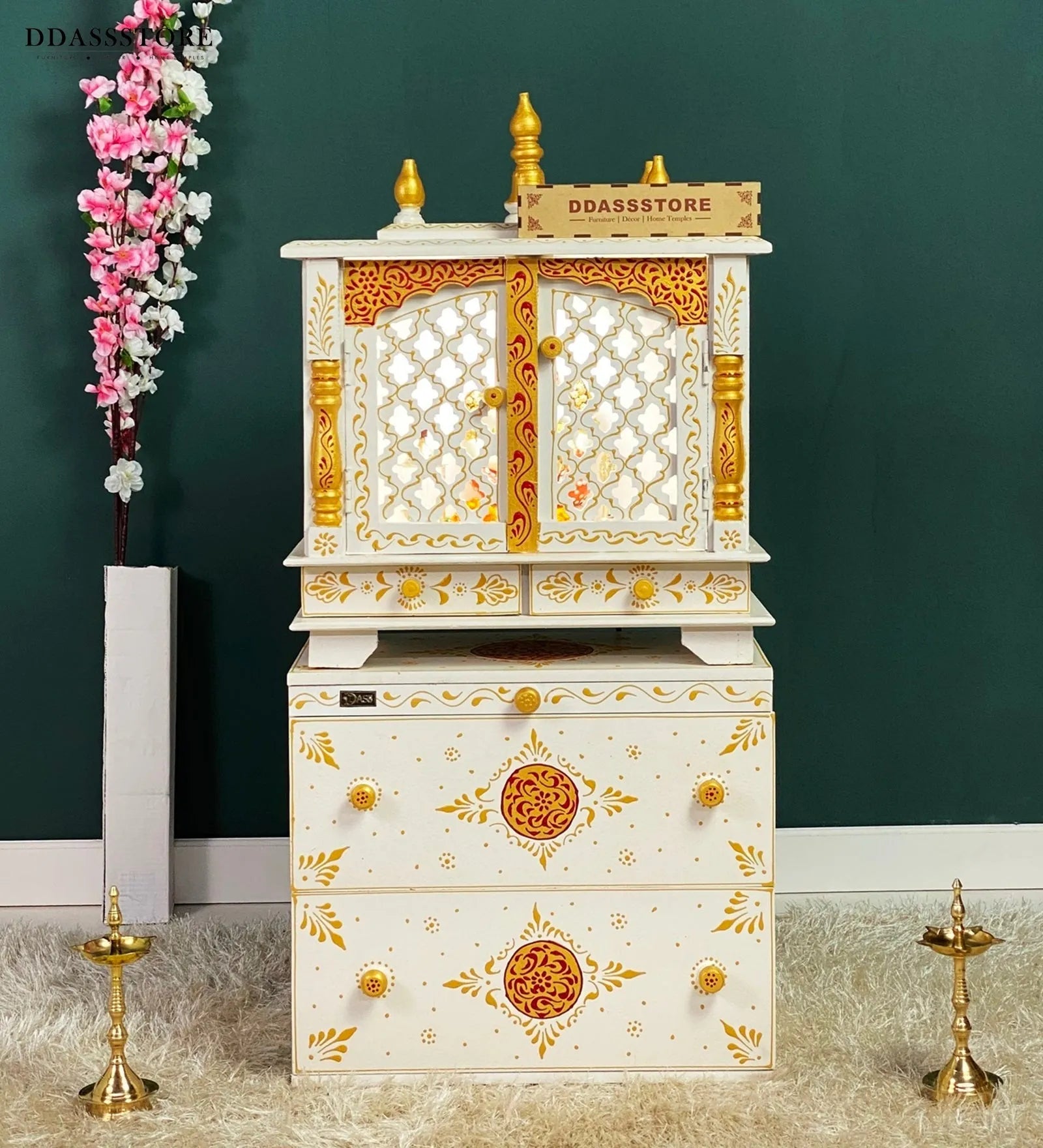 Buy Wooden Pooja Temple & Puja Mandap with Cabinet for Home Online in india