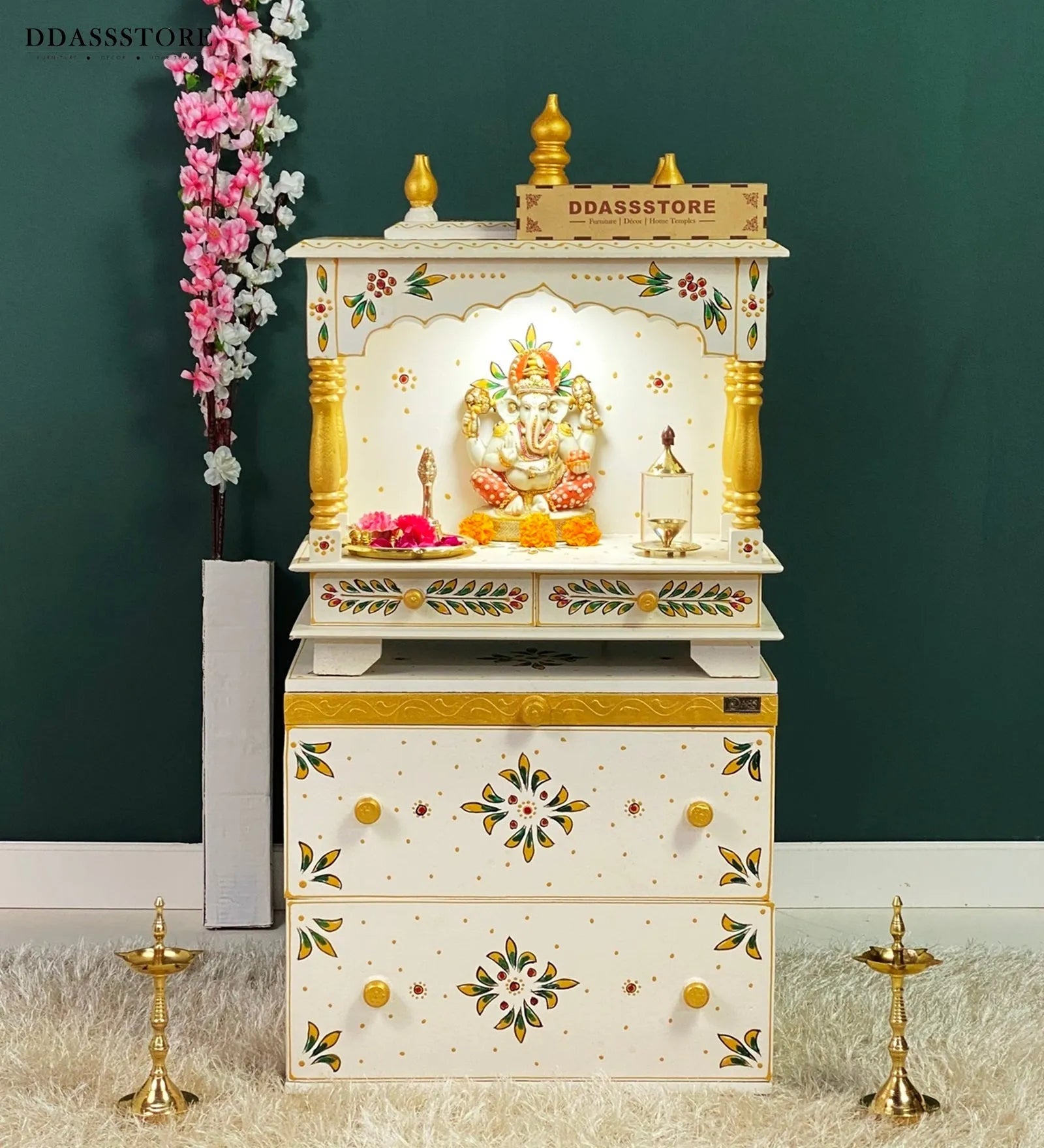 Buy Wooden Pooja Temple & Puja Mandap with Cabinet for Home Online in india