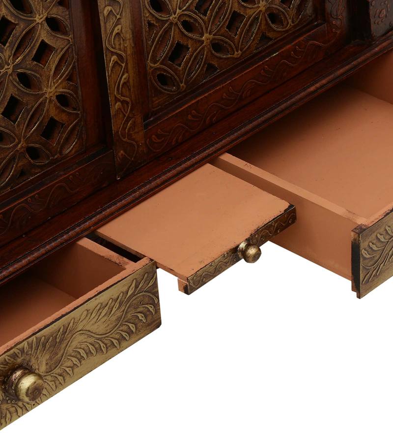 Big Sheesham MDF Copper Wooden Pooja Temple With Door ...