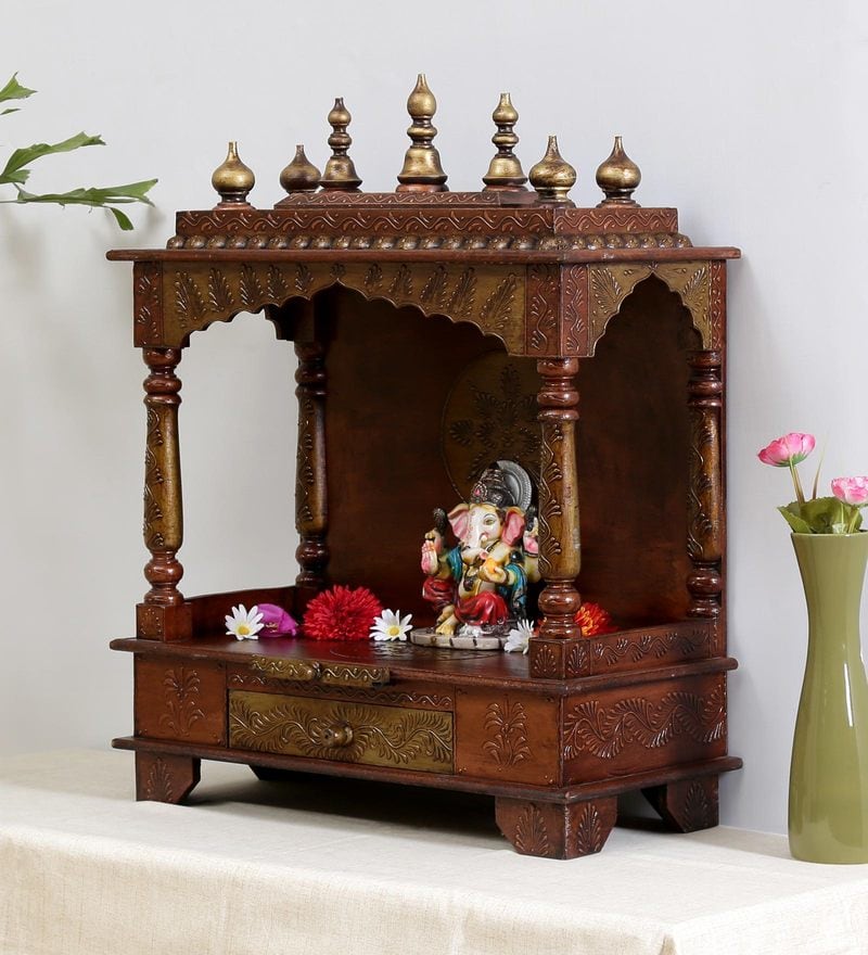 Copper Sheesham & MDF Wood Pooja Temple design for Home & Office | D ...
