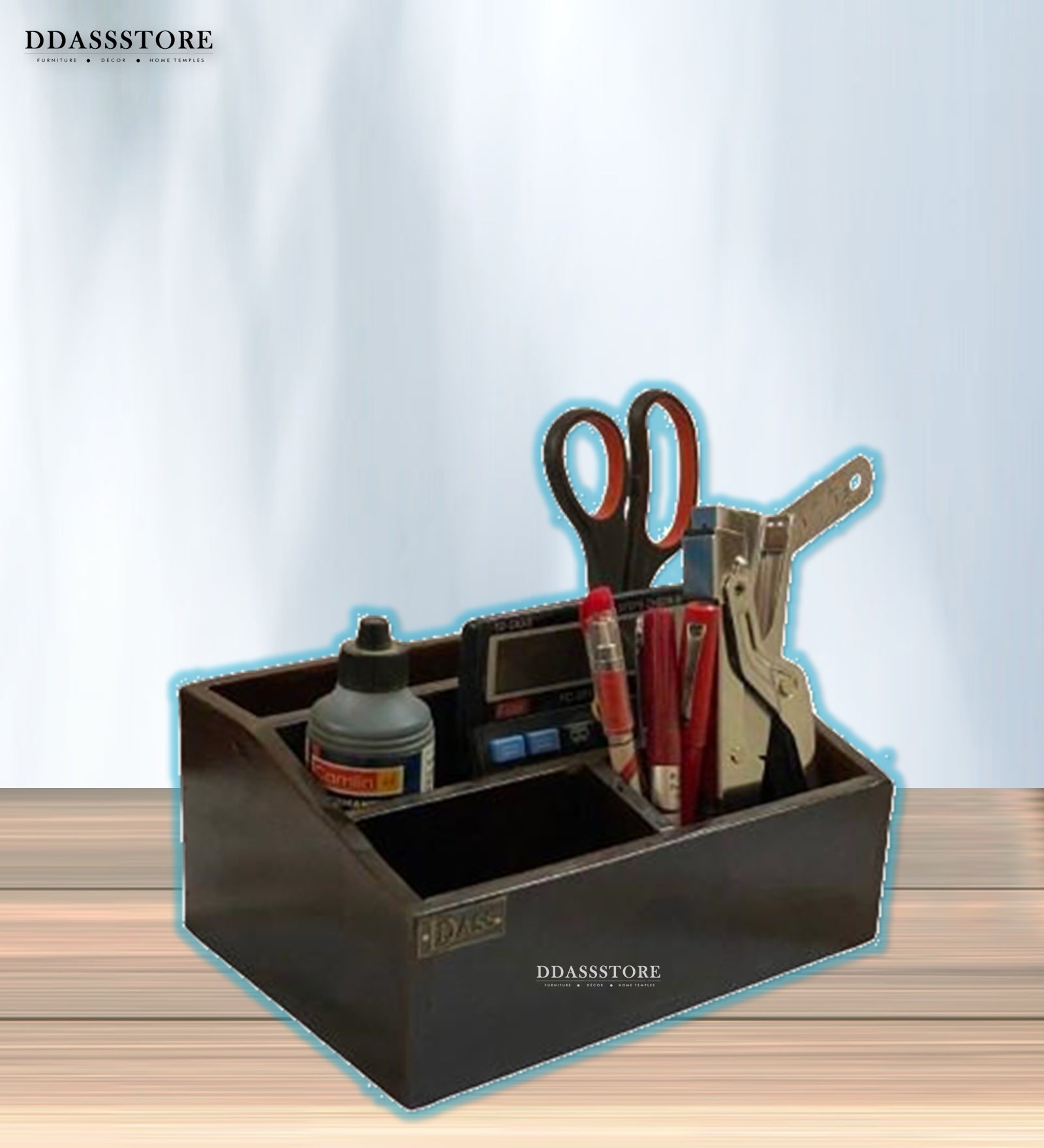 Brown Pine Wood MDF Desk Organizer | D'DASS Store
